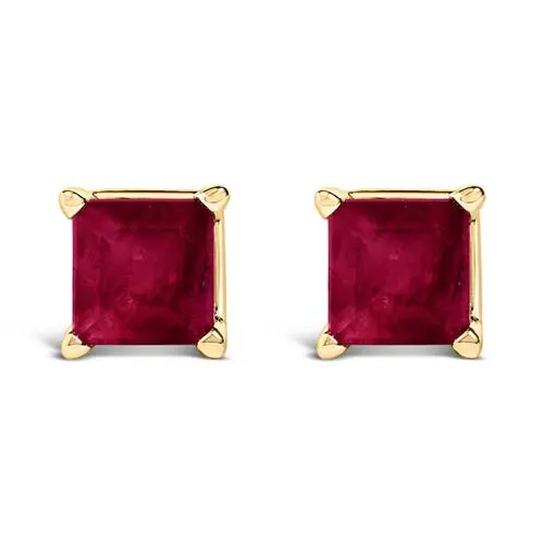 HAUS OF BRILLIANCE 14k Gold Gemstone Princess-cut Stud Earrings - Red Ruby | Yellow